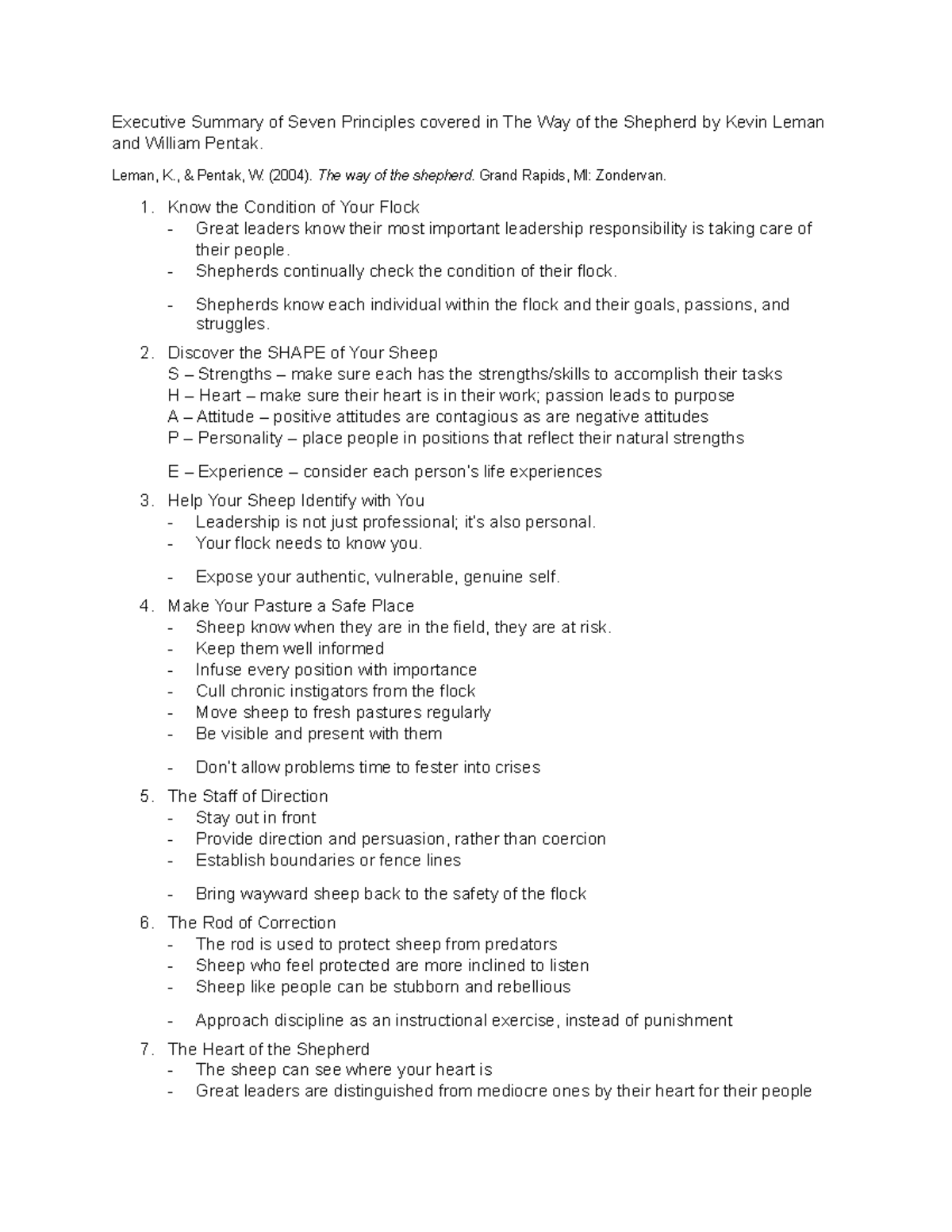The Way of the Shepherd Executive Summary - Executive Summary of Seven ...