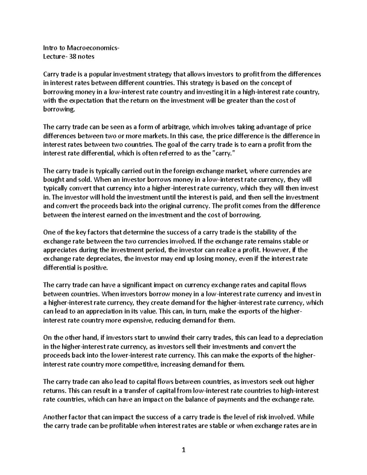 Intro To Macroeconomics Lecture 38 Notes 1 Intro To Macroeconomics Lecture 38 Notes Carry