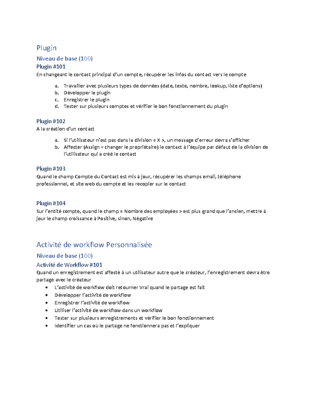 Exercices - niveau 1 - bonnes pratiques et formation technique Plugin et JS - Plugin Niveau de ...