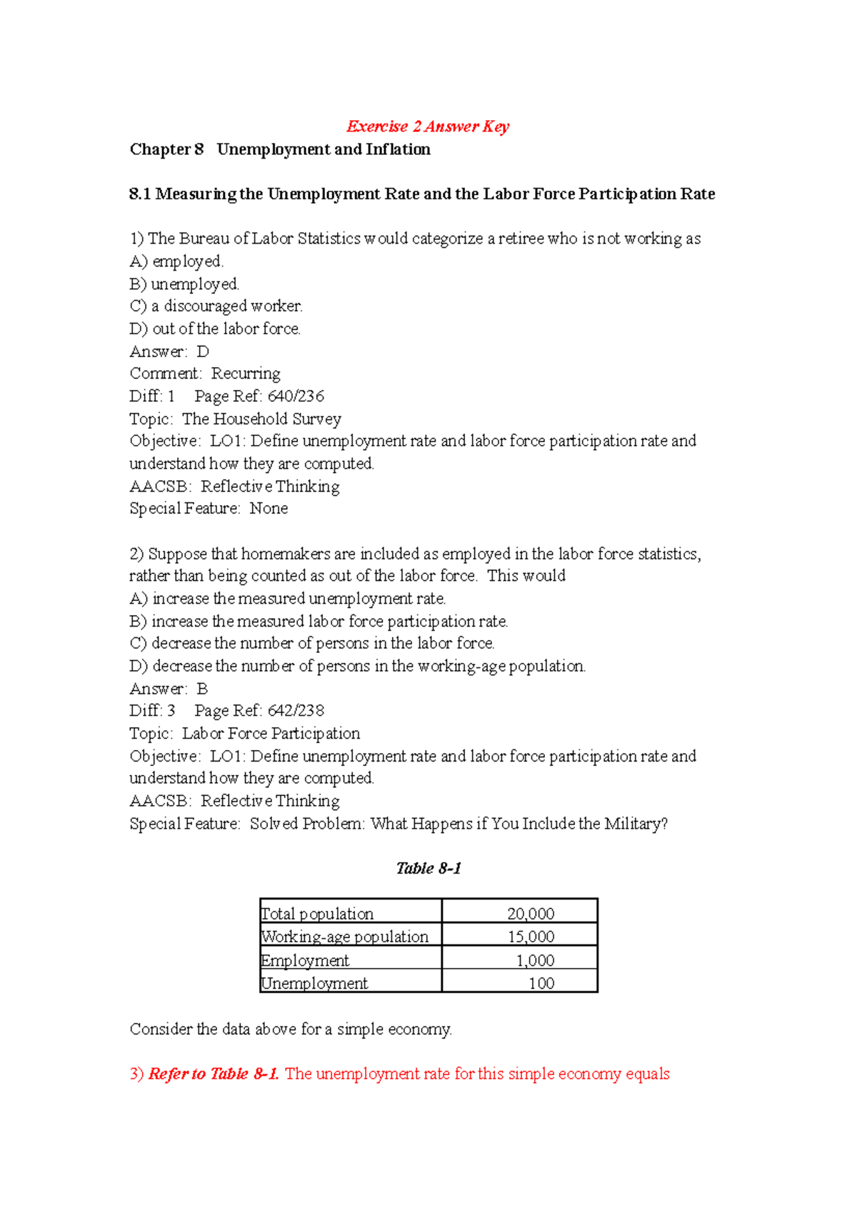 Exercise 2 solution - Exercise 2 Answer Key Chapter 8 Unemployment and ...