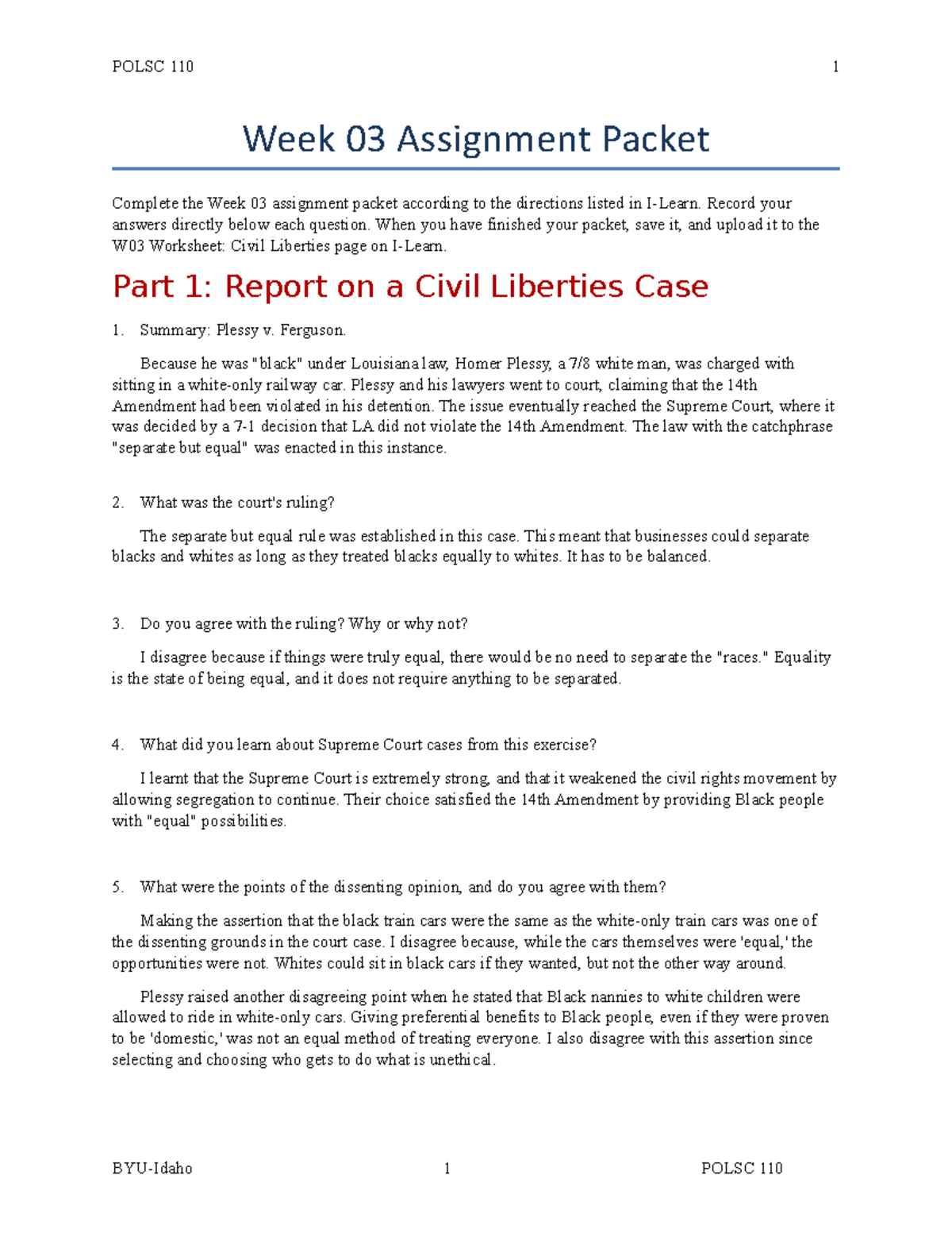 Polsc 110 document week03Assignment Packet - Week 03 Assignment Packet Complete the Week 03 ...