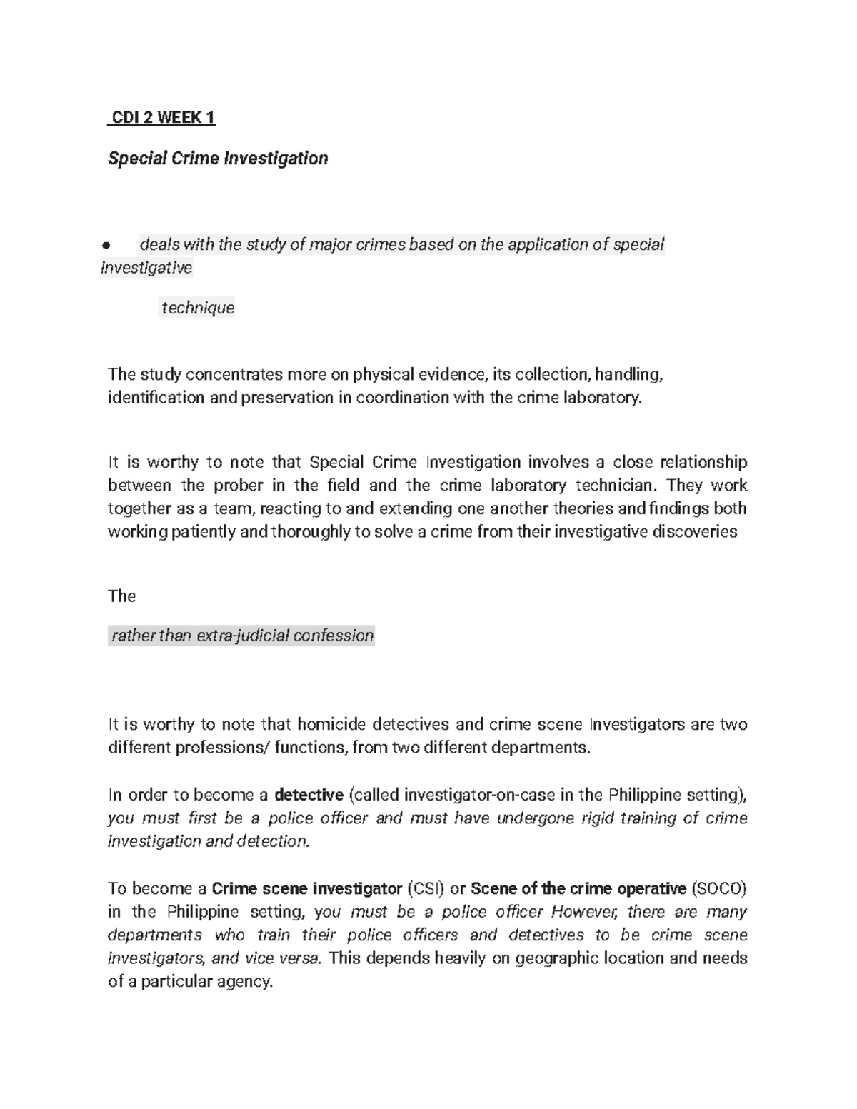CDI1 Special Crime Investigation - CDI 2 WEEK 1 Special Crime ...