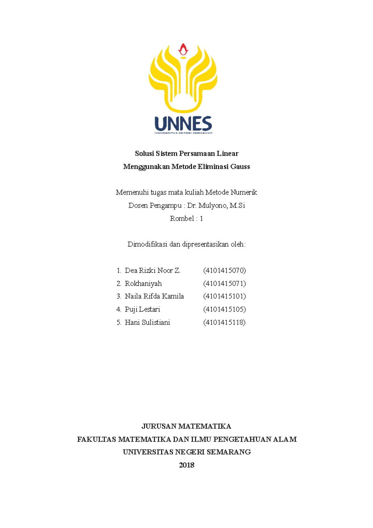 Gaussian Elimination - Solusi Sistem Persamaan Linear Menggunakan ...