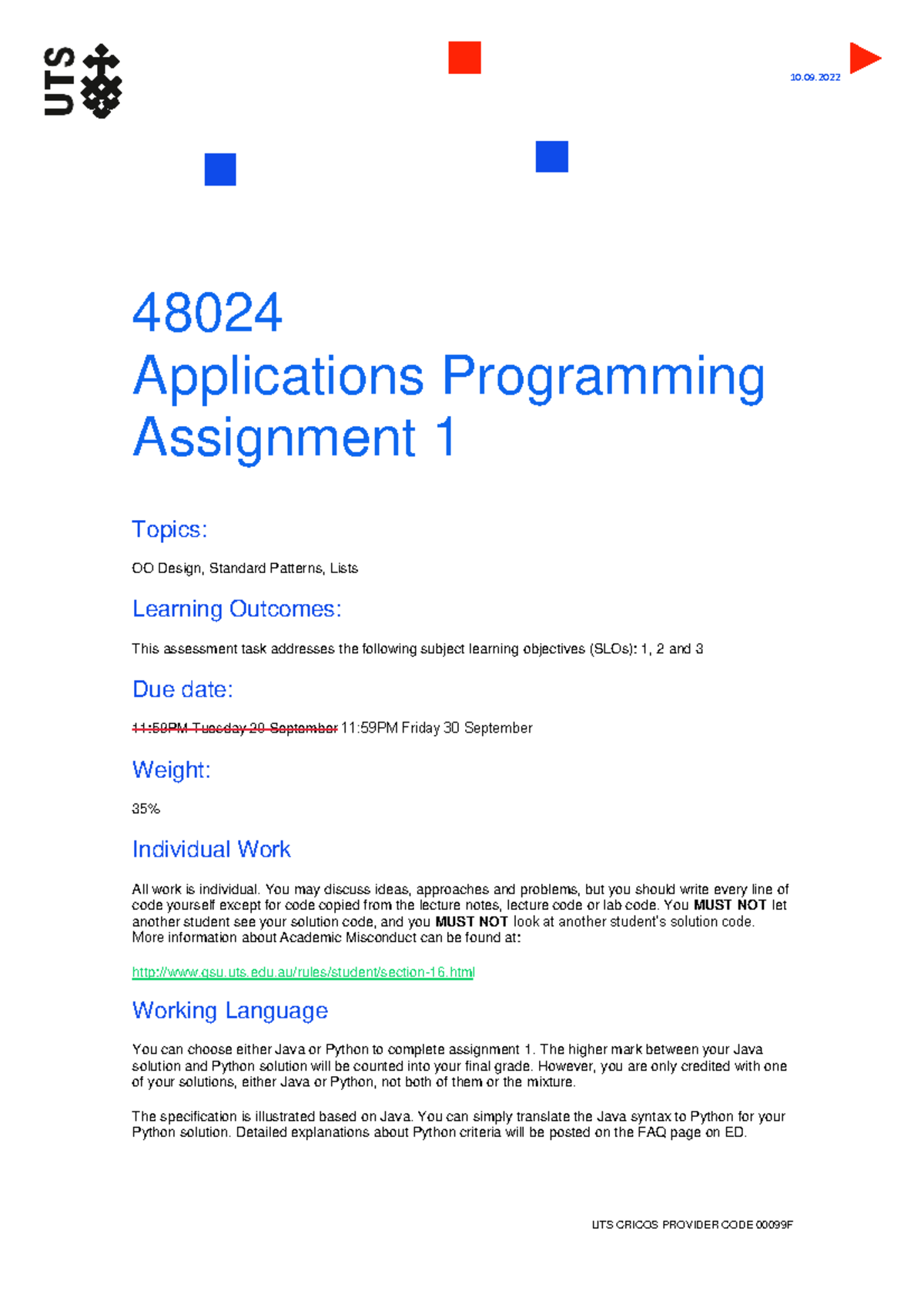 Assignment 1 Specifications MMS - 48024 Applications Programming Assignment 1 Topics: OO Design ...