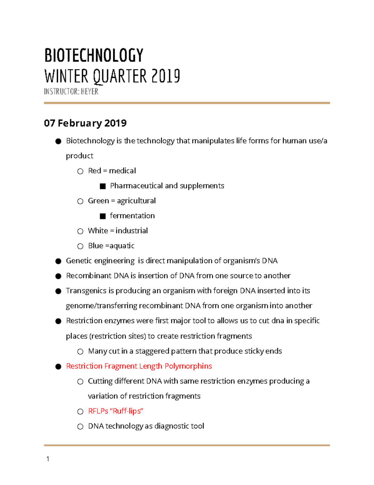 BIO6B Biotechnology Notes - BIOTECHNOLOGY WINTER QUARTER 2019 ...