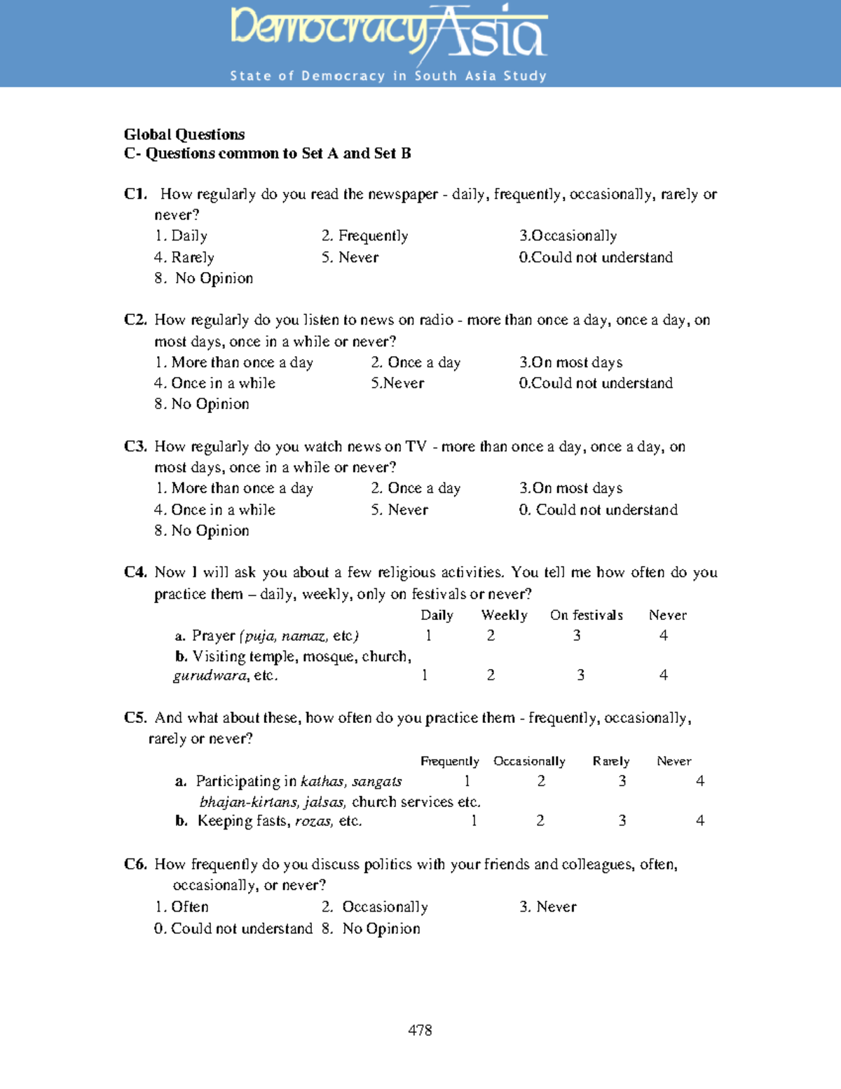 Compiled Questionnaire SDSA 2007 - Global Questions C- Questions common ...