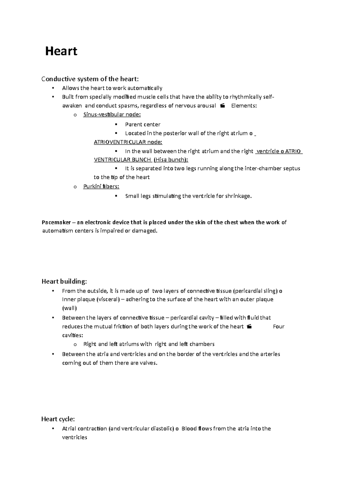 Heart Notes And Explanations Heart Conductive System Of The Heart