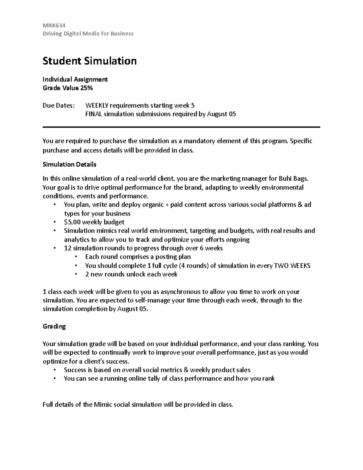 Simulation Assignment Instructions - MRK Driving Digital Media for Business Student Simulation ...