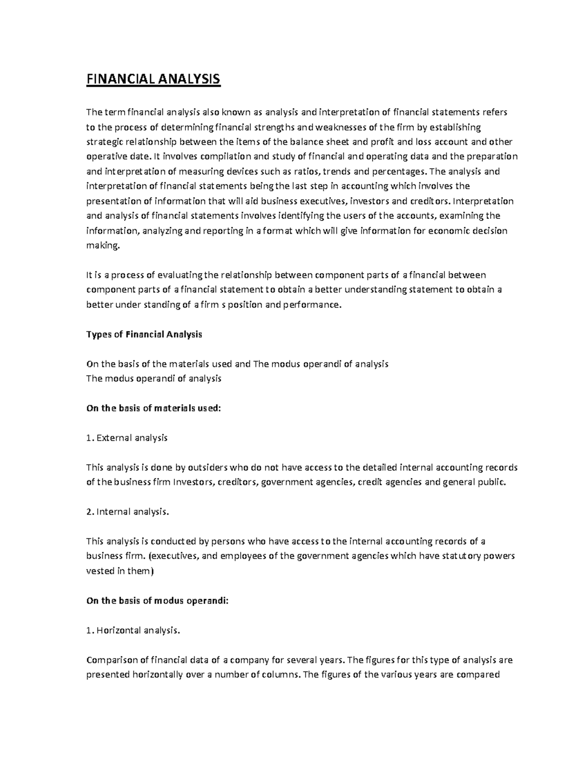 Financial Analysis - FINANCIAL ANALYSIS The term financial analysis ...