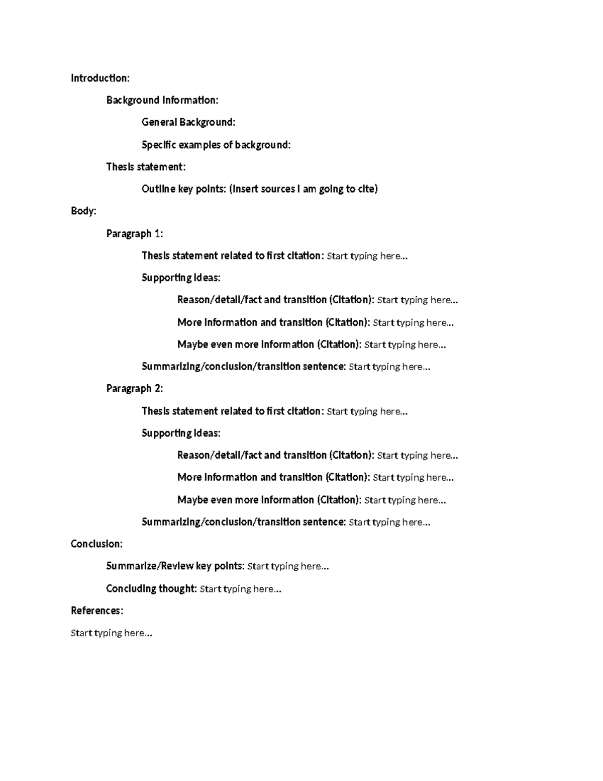 Essay Outline Generic - Introduction: Background Information: General ...