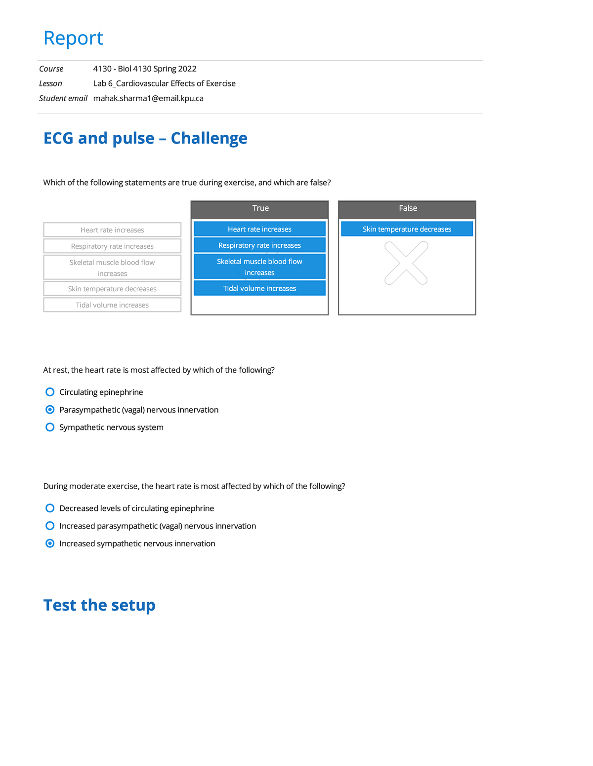 Lab 6 Cardiovascular Effects of Exercise Lab Report - Report Course ...