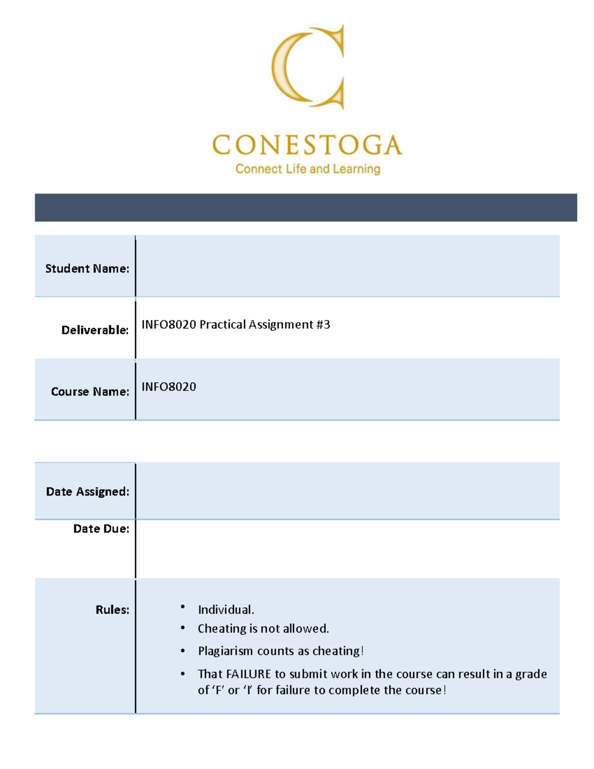 INFO8020 Practical Assignment 3 - EECE74110 - Conestoga College - Studocu