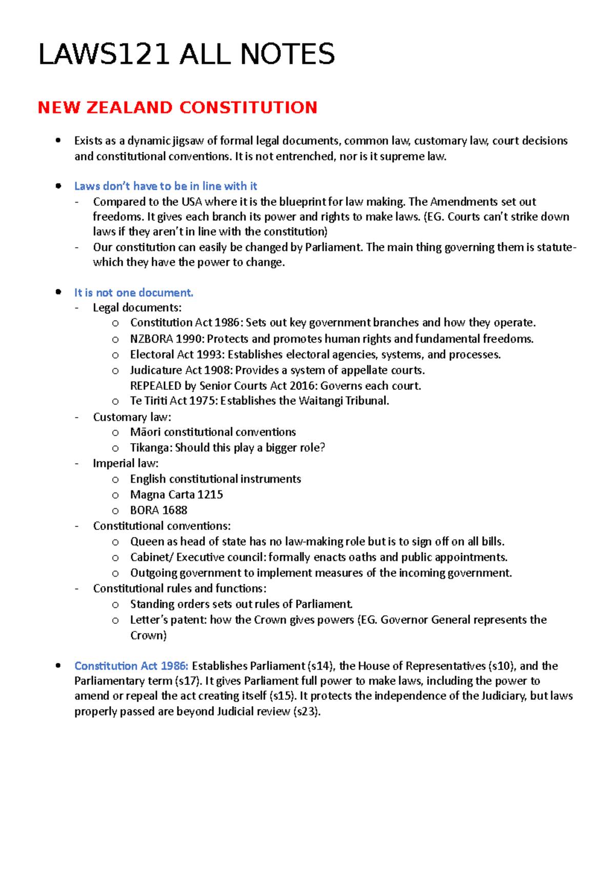 LAWS121 trimester one- all notes - LAWS121 ALL NOTES NEW ZEALAND ...