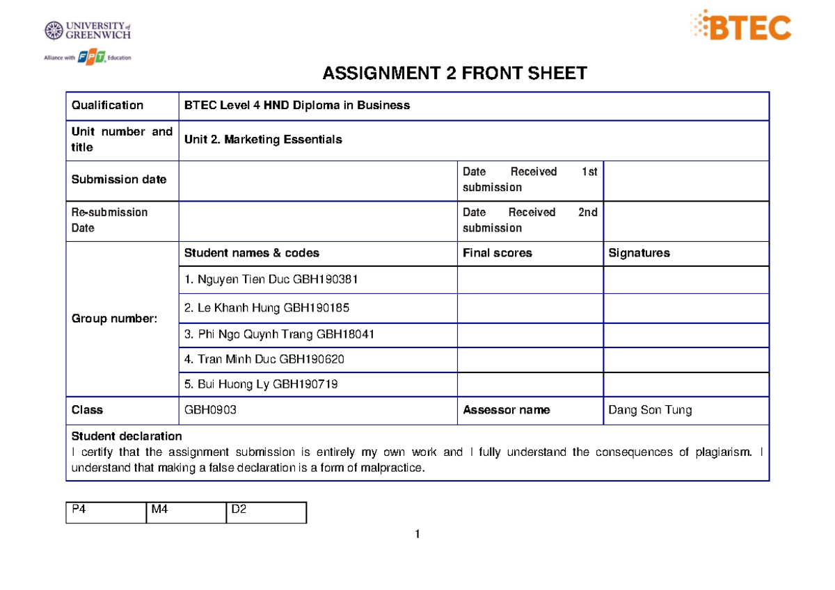 486 asm3 group 4 hihi-1 - ASSIGNMENT 2 FRONT SHEET Qualification BTEC Level 4 HND Diploma in ...