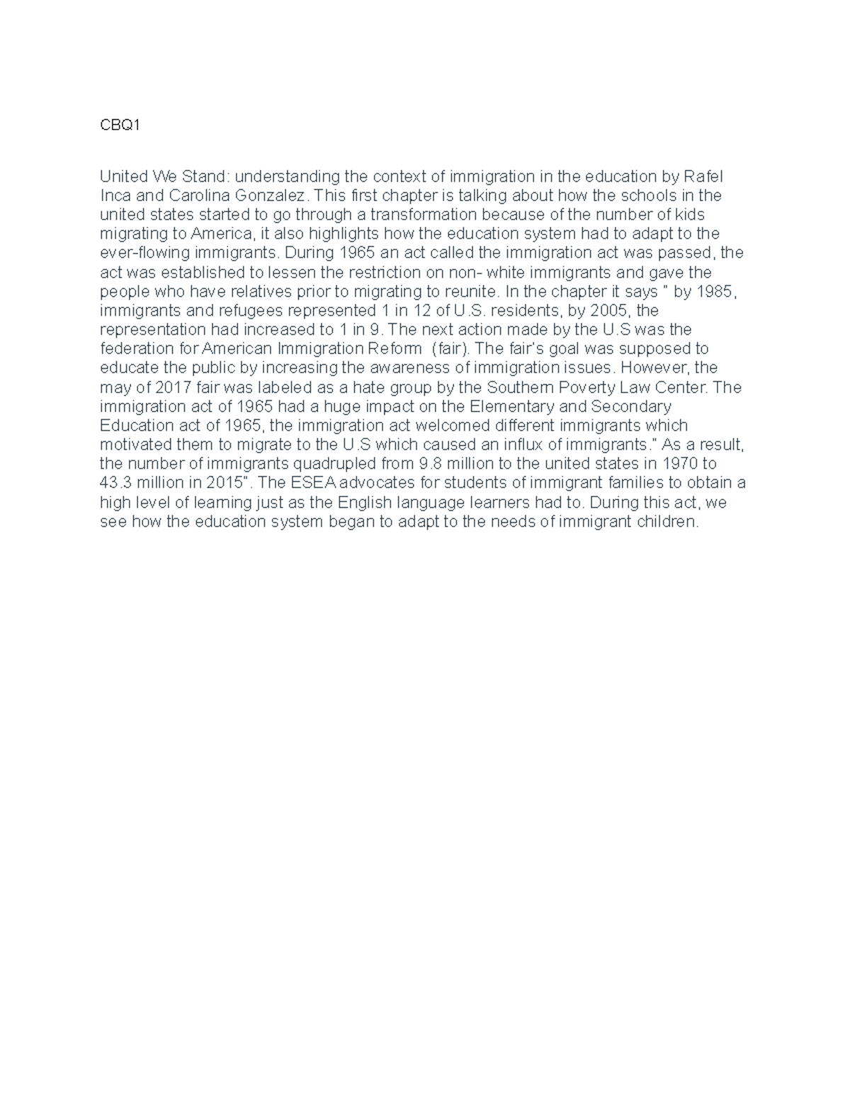 CBQ1 - CBQ: Chapter Based Questions (about 300 words) Address the items ...