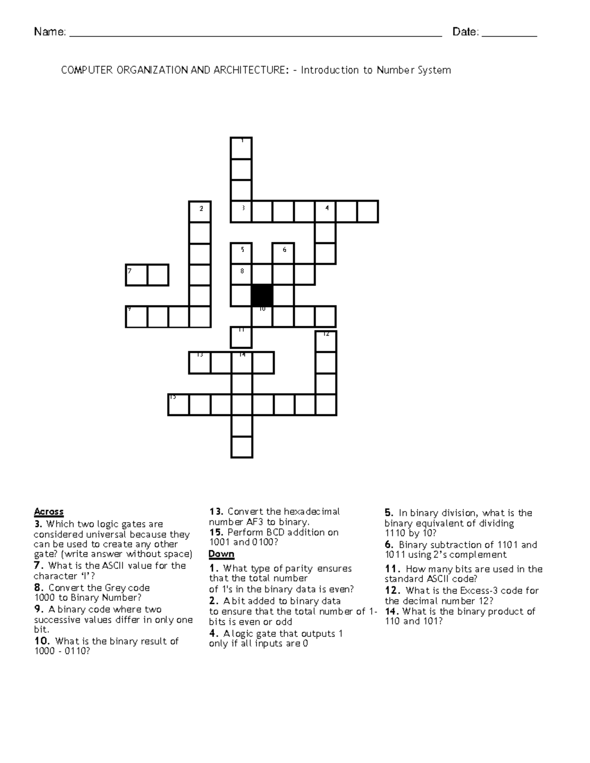 Word Puzzle question 1 - Crossword tutorial - 2 7 9 1 3 4 5 6 8 10 11 Name: Date: COMPUTER - Studocu