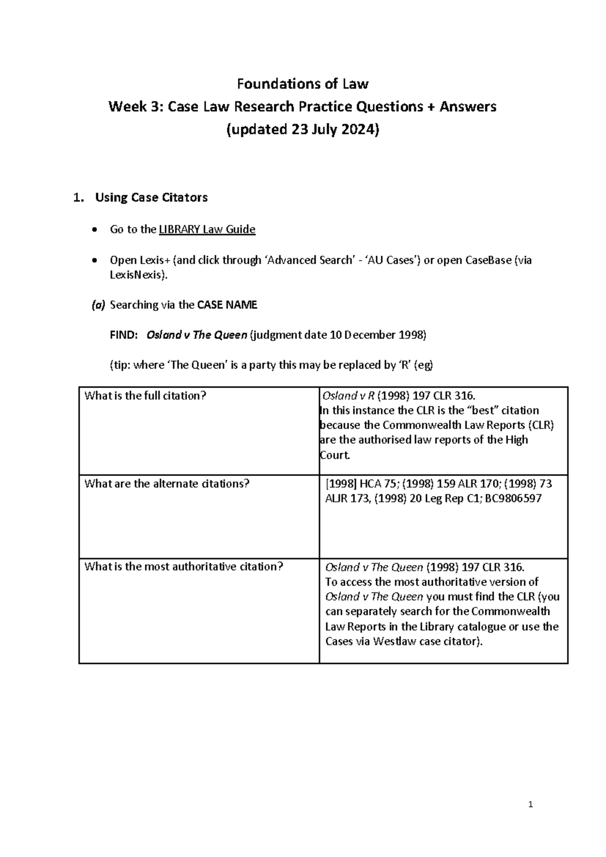 Week 3 Case Research Practice Questions and Answers - Foundations of Law Week 3: Case Law ...
