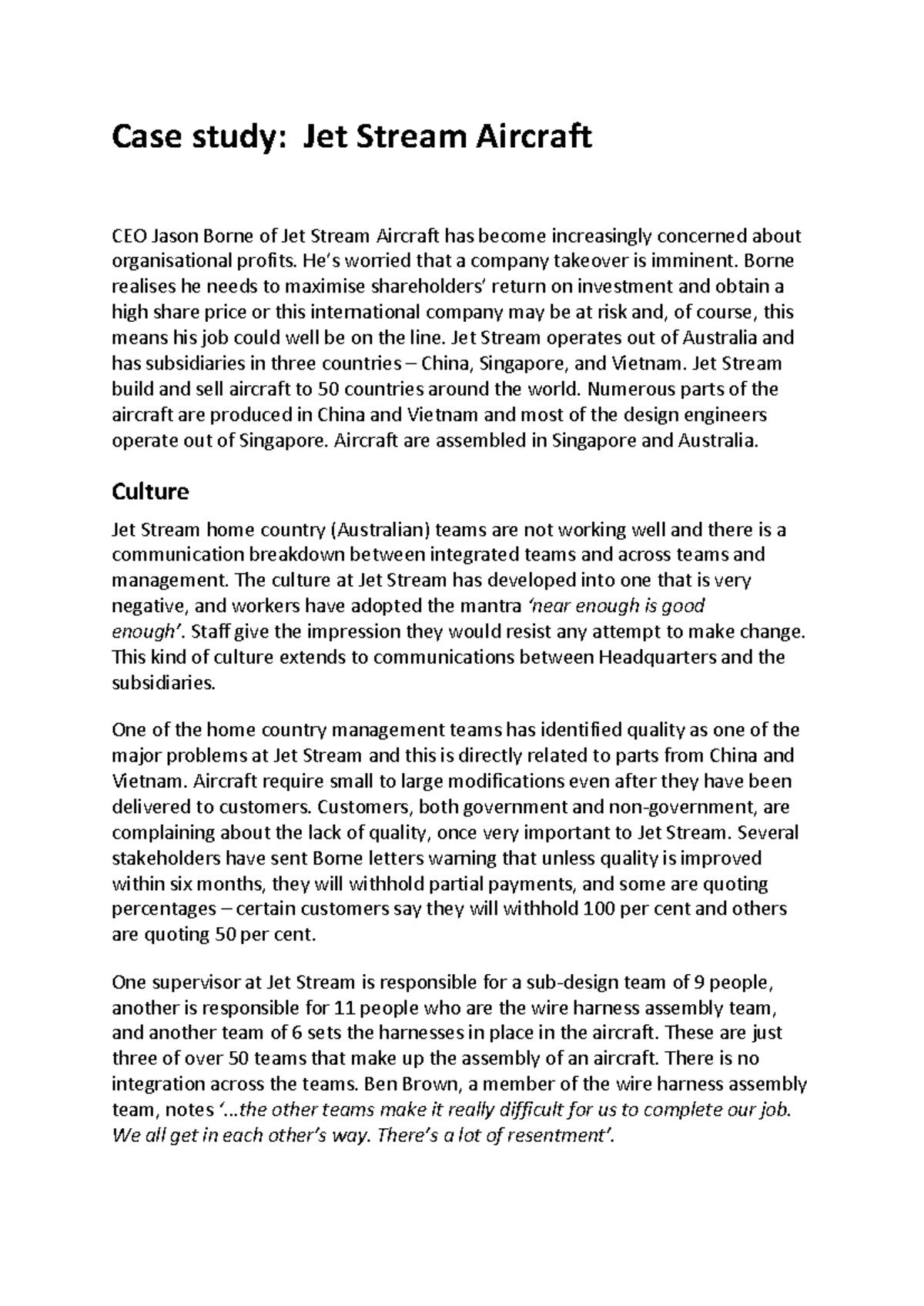 Case Study - Jet Stream Aircraft - Case study: Jet Stream Aircraft CEO ...