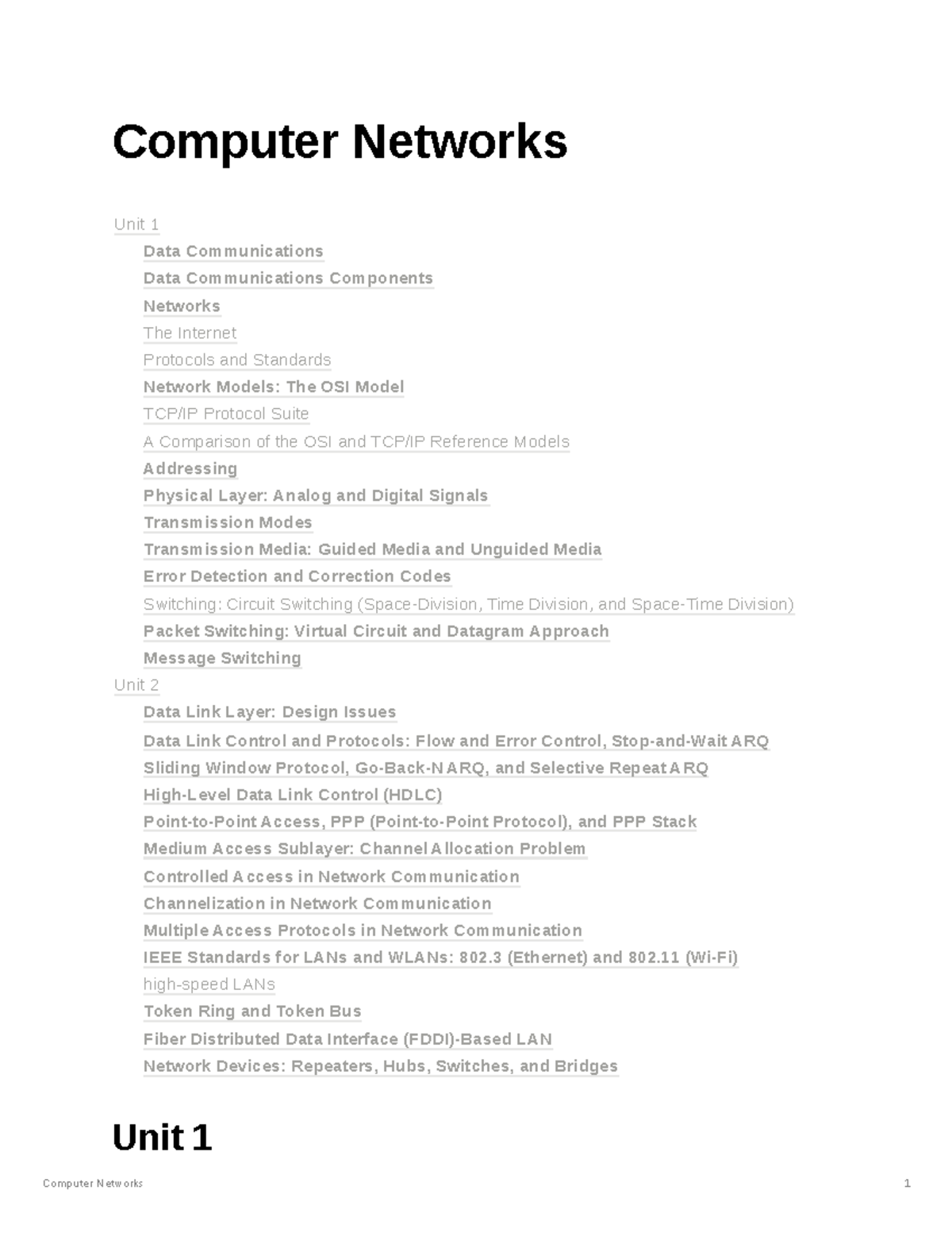 Computer Networks 007086 fb01a94399 bcc27544284 d0f7e - Computer Networks Unit 1 Unit 1 Data ...