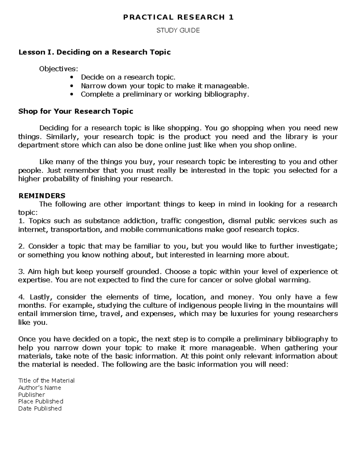 Practical Research 1 Study Guide - P R A C T I C A L R E S E A R C H 1 ...