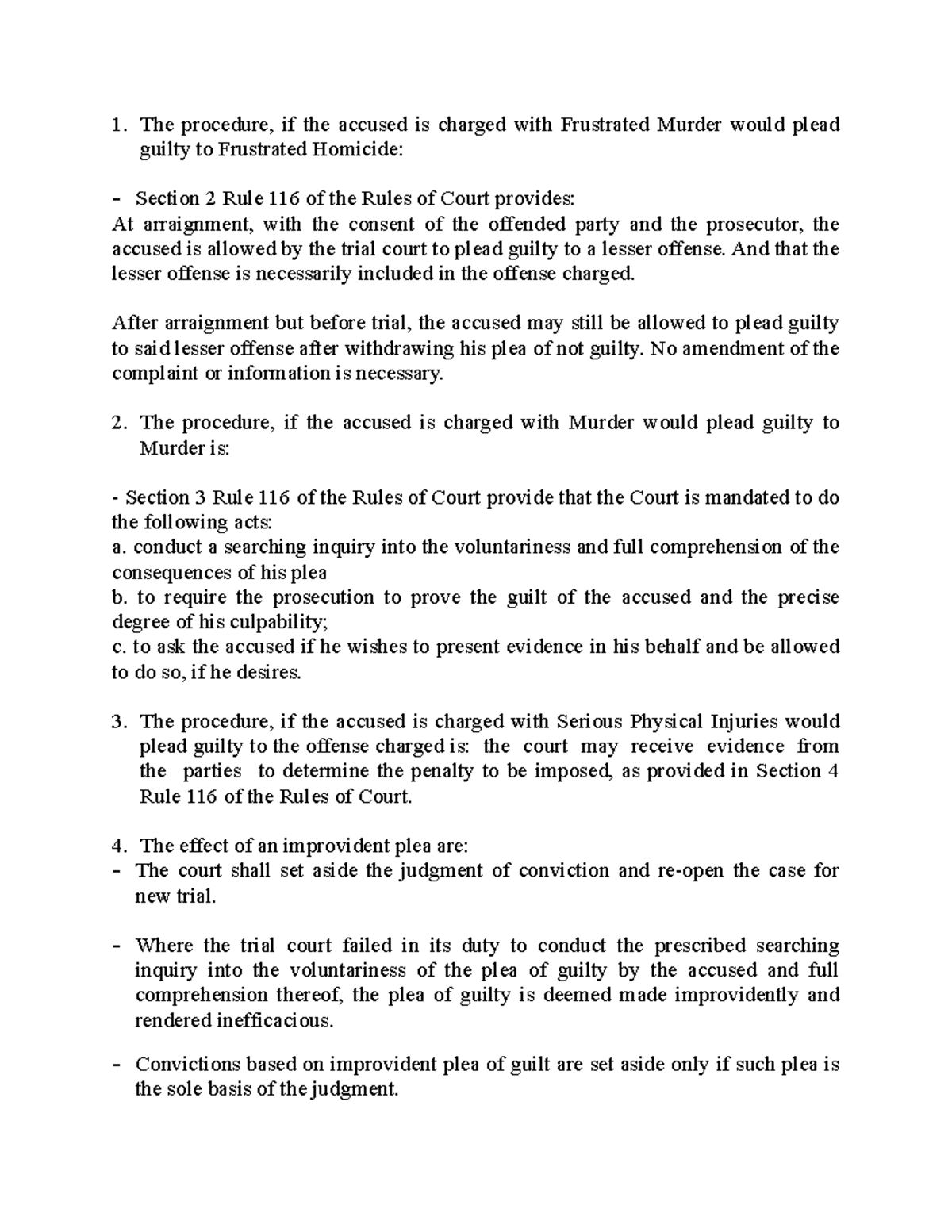 RULE 116 Sections 2, 3, and 4 - The procedure, if the accused is ...