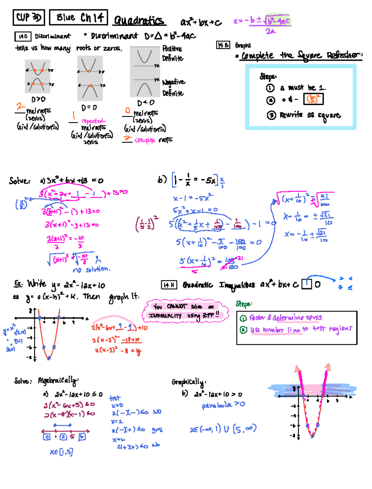 Function A Notes Part 3 - ............. - CUP3D Ch 14 Quadratics ...
