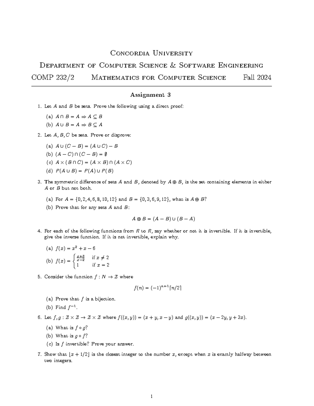 Assignment 3 Sets And Functions Concordia University Department Of Computer Science And Software