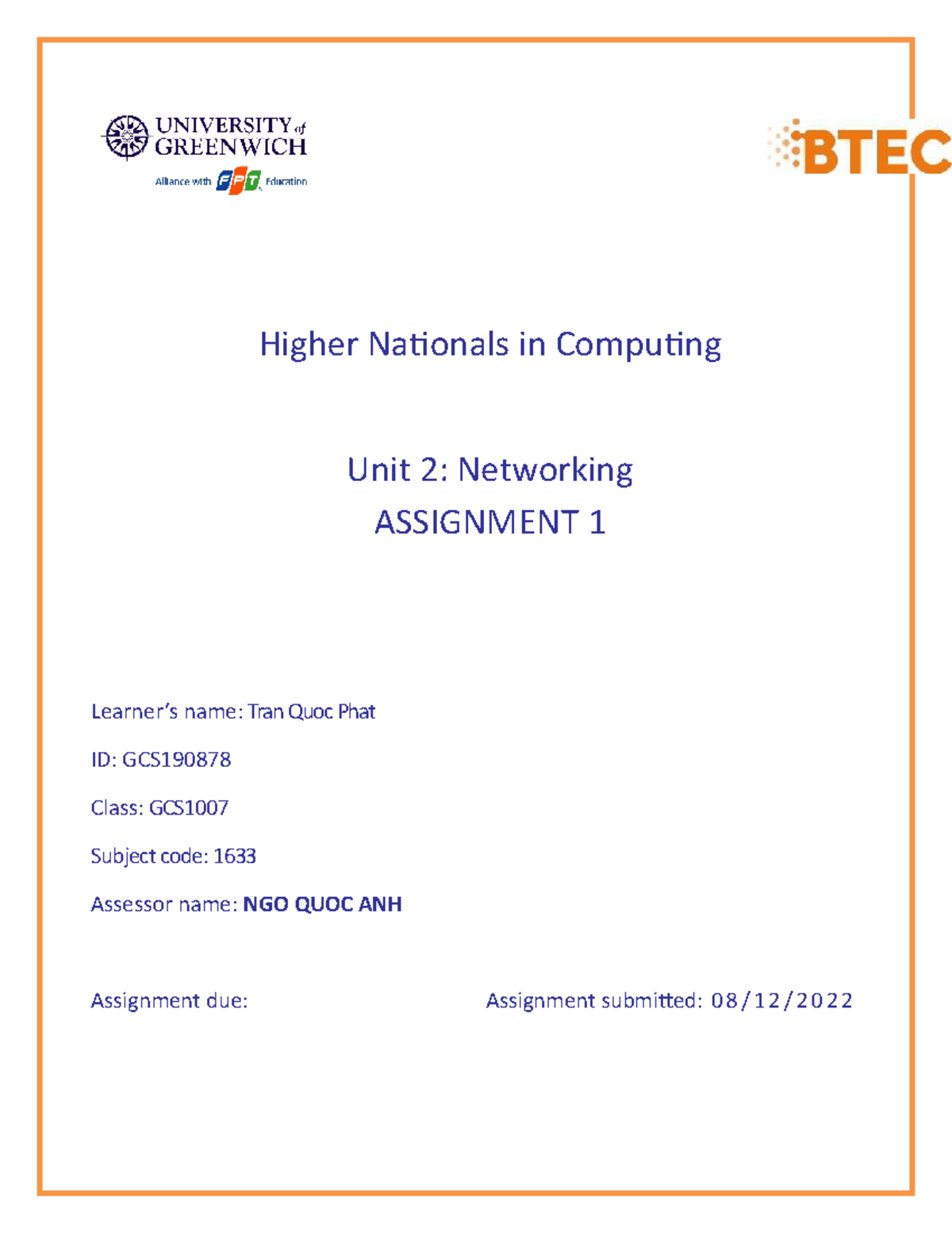 1619 Assignment 1 Networking Higher Nationals In Computing Unit 2 Networking Assignment 1