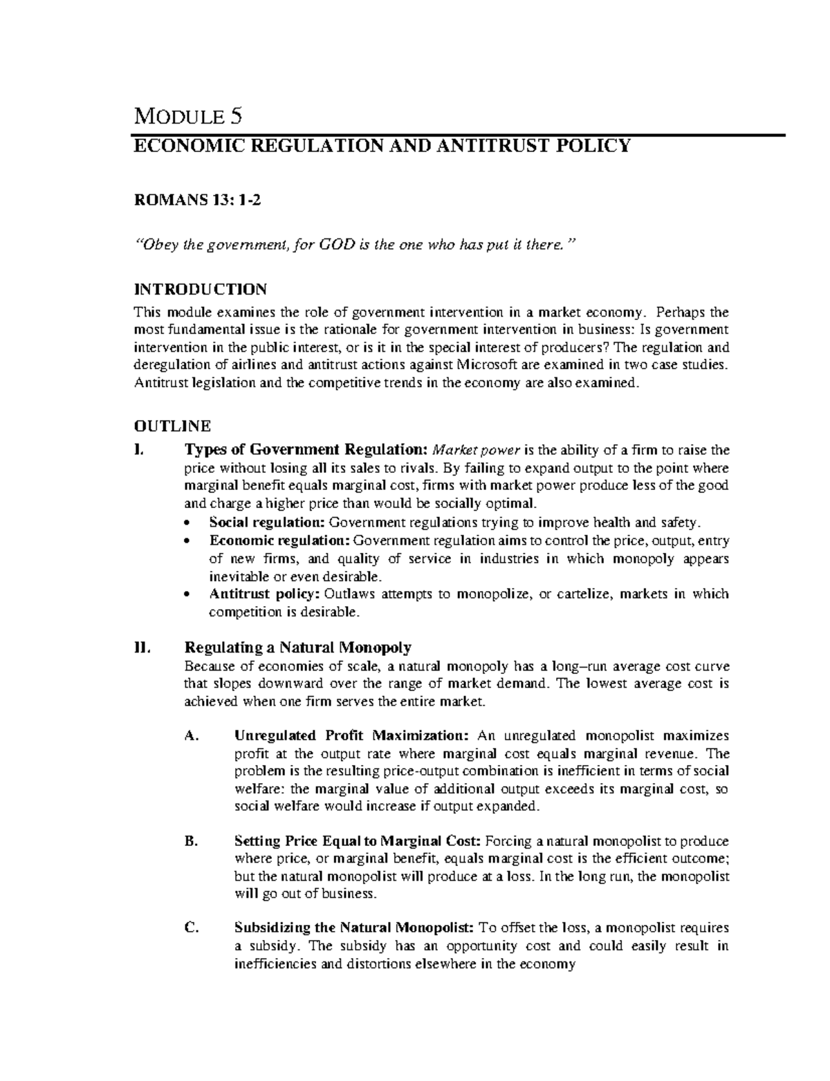 Module 5-Economics - ECONOMIC REGULATION AND ANTITRUST POLICY - MODULE ...