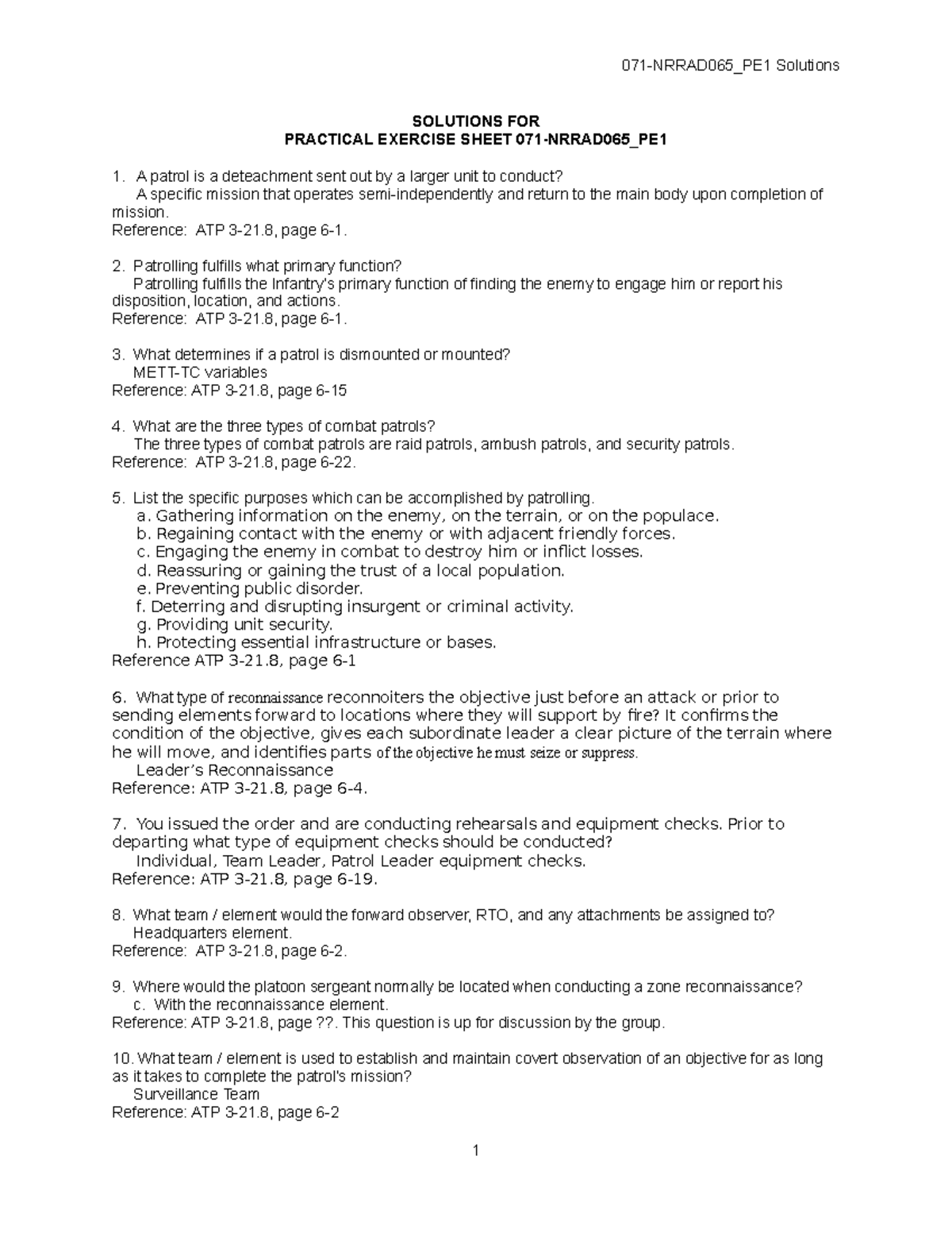Patrolling study guide answers - 071-NRRAD065_PE1 Solutions SOLUTIONS ...