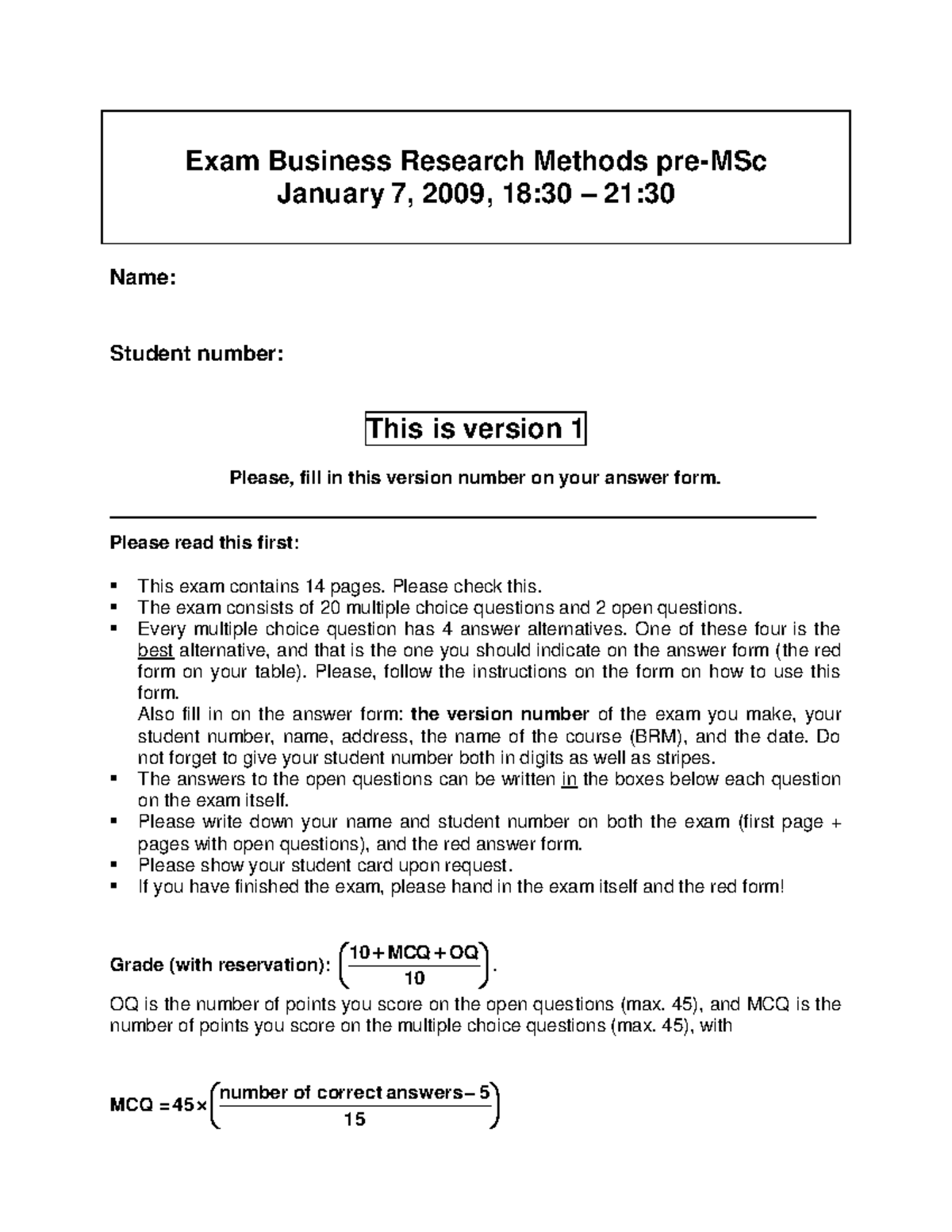 2009 Exam January Answers Exam Business Research Methods Pre MSc 2009-exam-january-answers-exam-business-research-methods-pre-msc