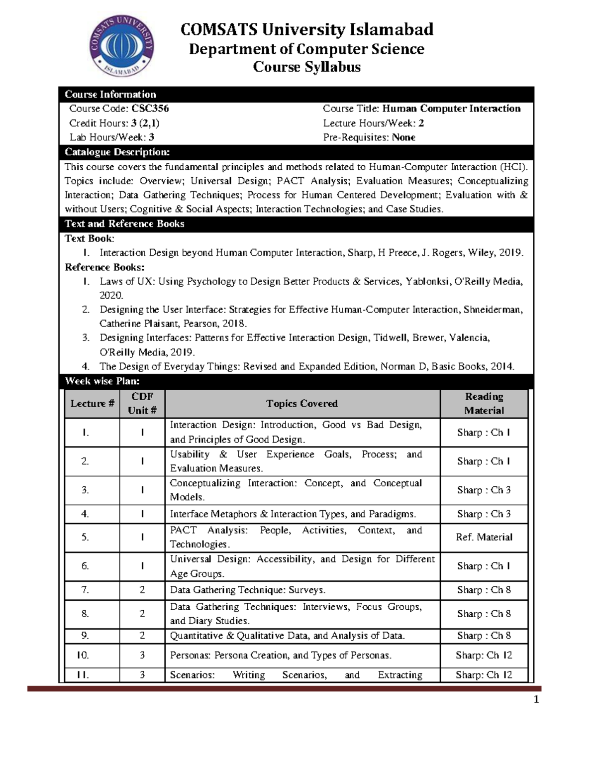 CSC356 HCI Syllabus V3 - notes - Course Information Course Code: CSC356 ...