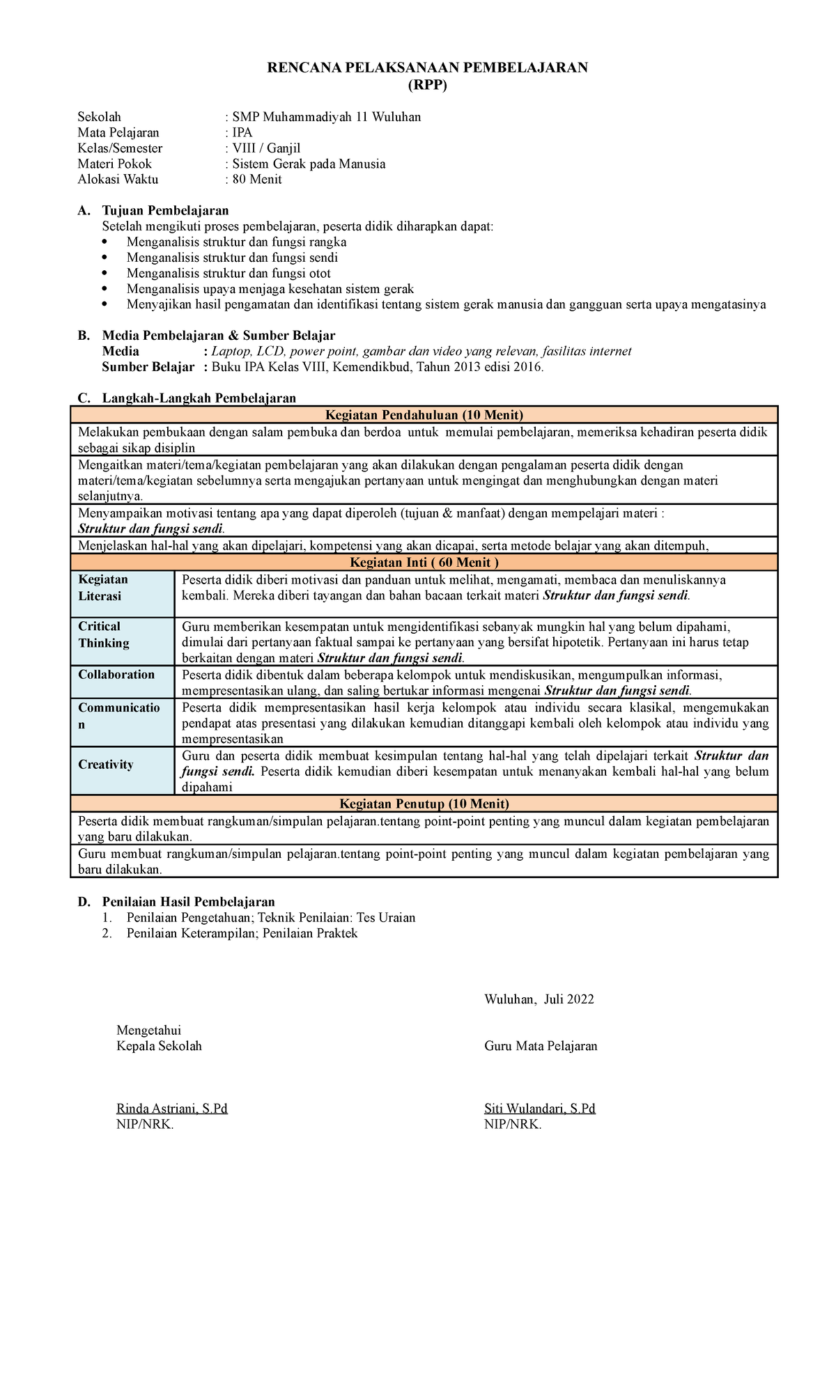 12. RPP 1 - rpp - RENCANA PELAKSANAAN PEMBELAJARAN (RPP) Sekolah : SMP ...
