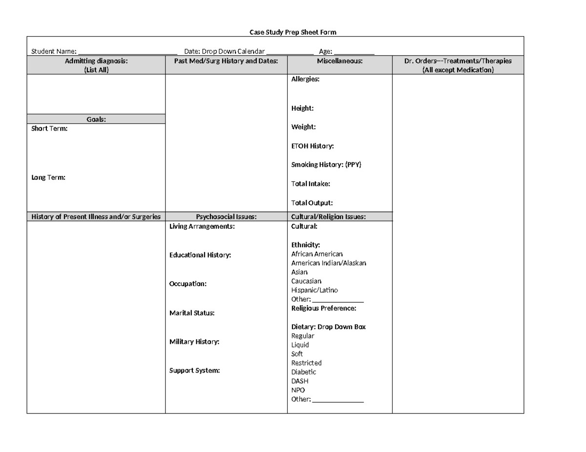 Complete Case Study Assessment Written - Case Study Prep Sheet Form ...