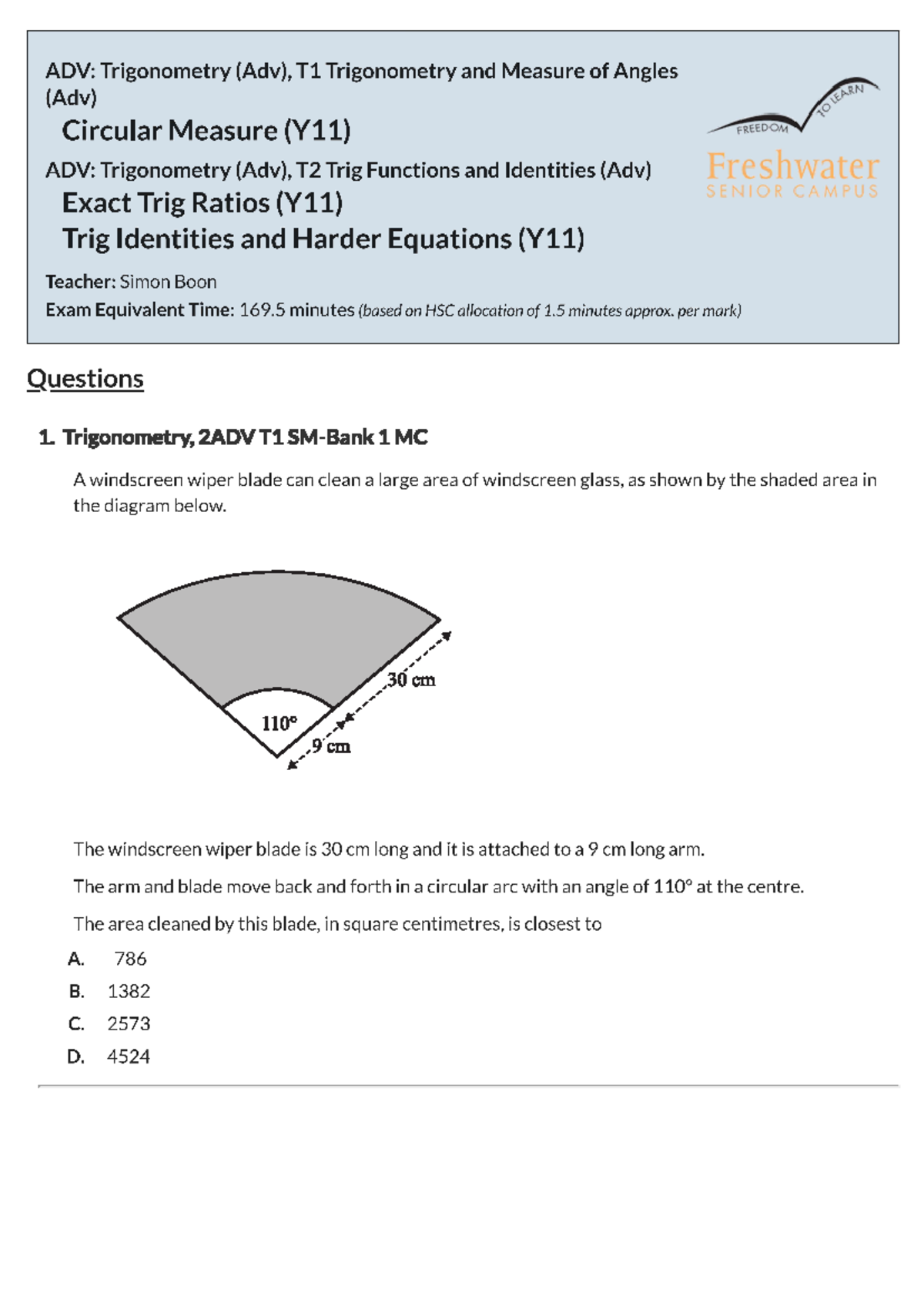 Triganometry practice materials - ADV: Trigonometry (Adv), T1 ...