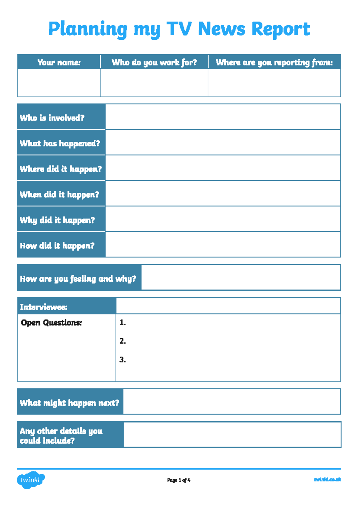 Activity Sheet - Practice - Planning my TV News Report Your name: Who ...