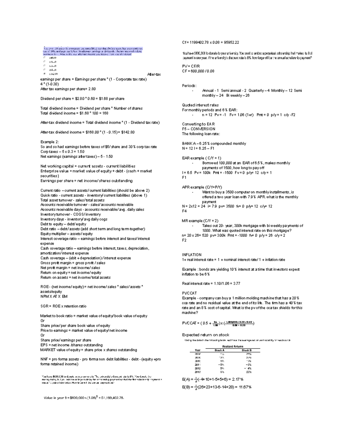 2fin cheat - After-tax earnings per share = Earnings per share * (1 ...