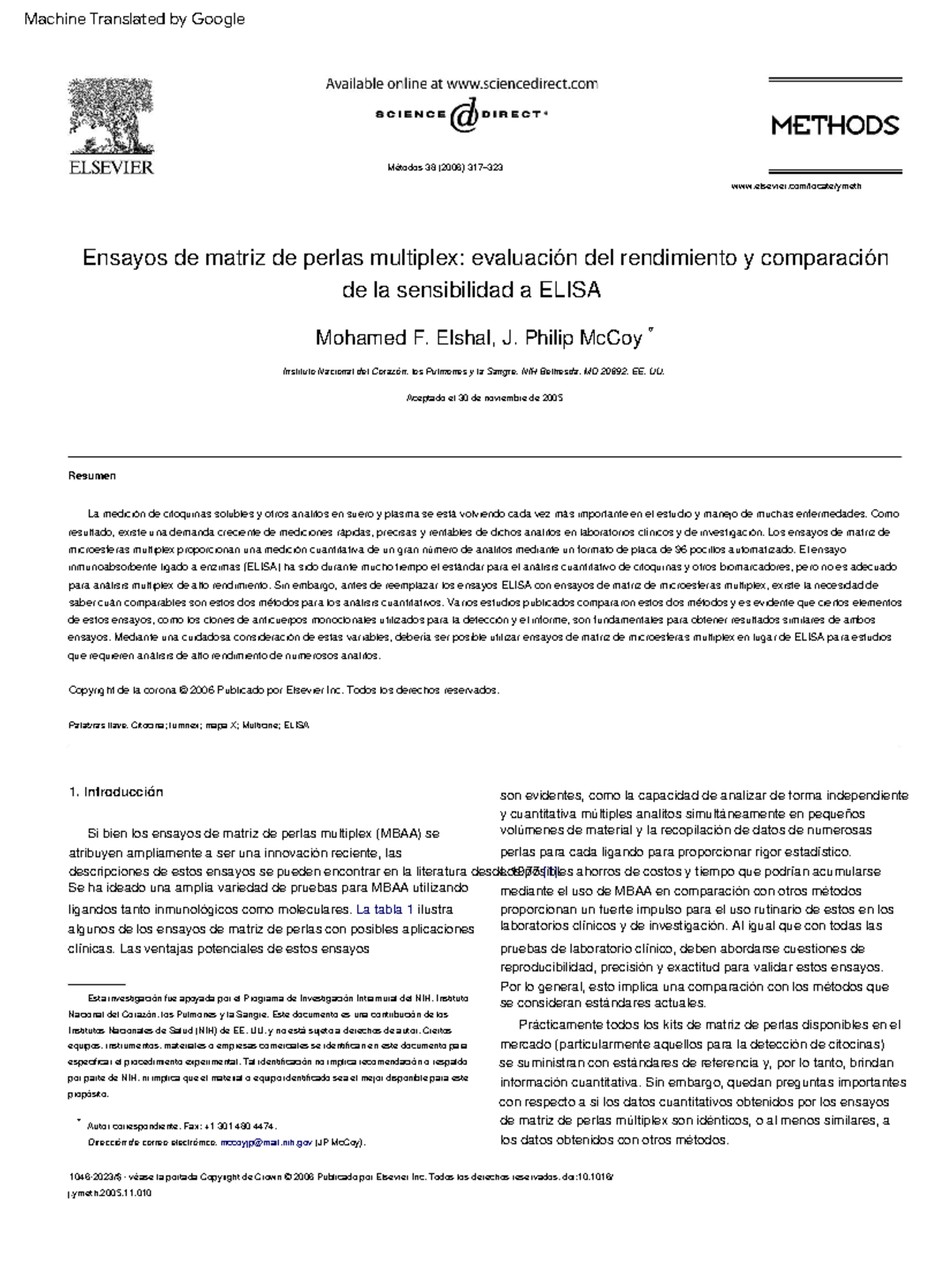 Cas 1 Multiplex bead arrays Elisa comparison-2 - elsevier/locate/ymeth ...