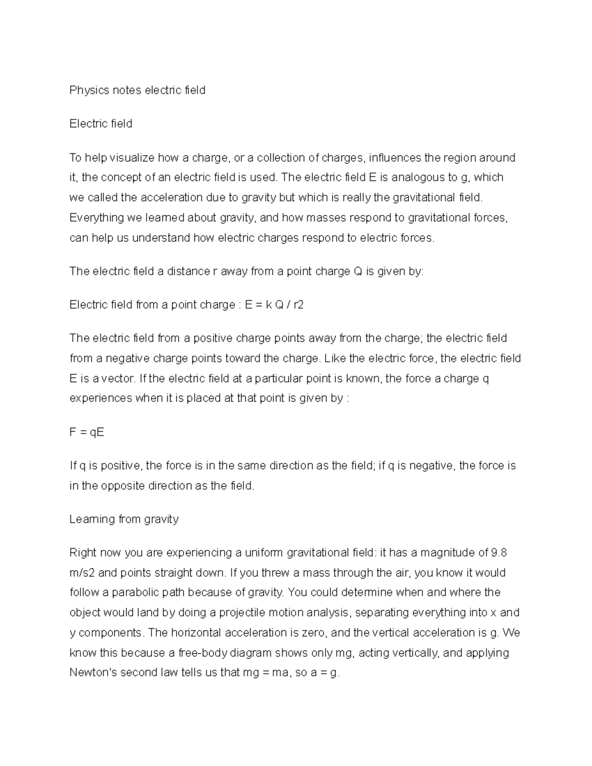 Physics notes electric field - Physics notes electric field Electric ...