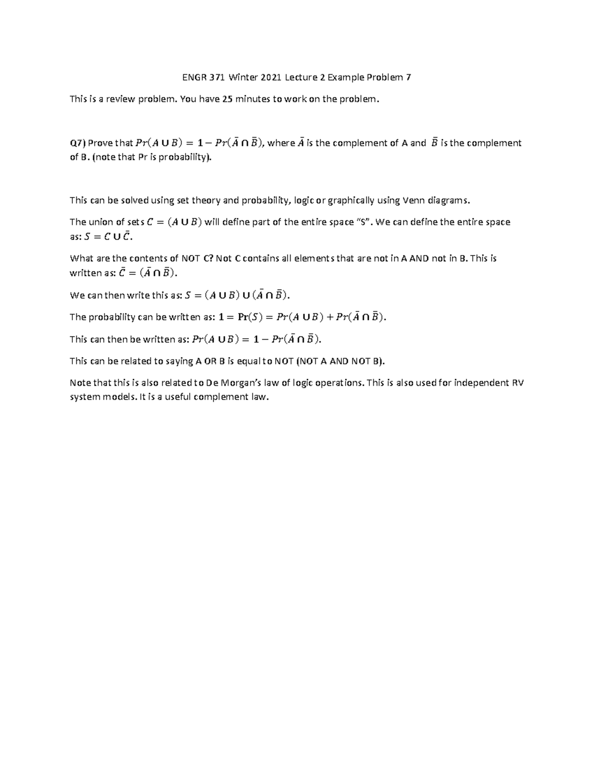 Lecture 2 Example 7 Winter 2021 Solution - ENGR 371 Winter 2021 Lecture ...