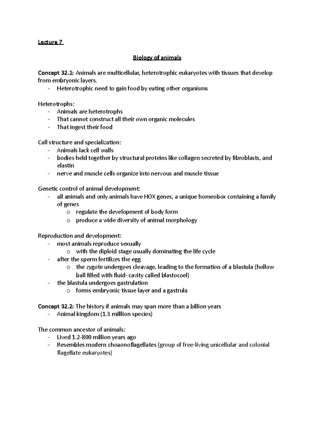 Animals - lecture 7 - Lecture 7 Biology of animals Concept 32: Animals ...