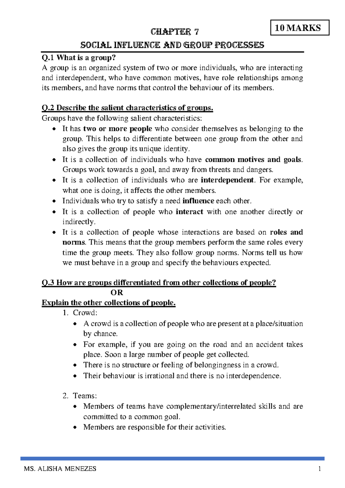Chapter 7 Social Influence AND Group Processes - Chapter 7 SOCIAL ...