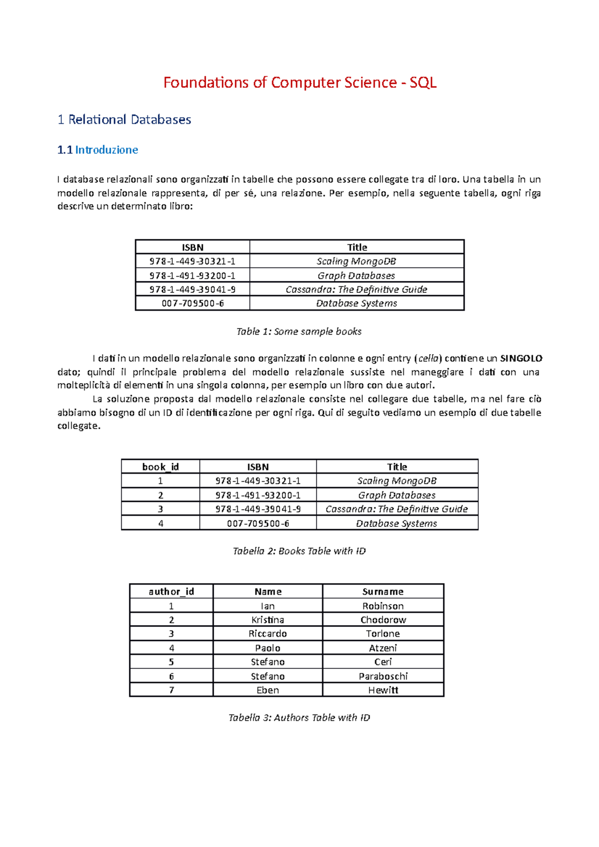 Appunti di SQL (ITA) - Foundations of Computer Science - SQL 1 ...