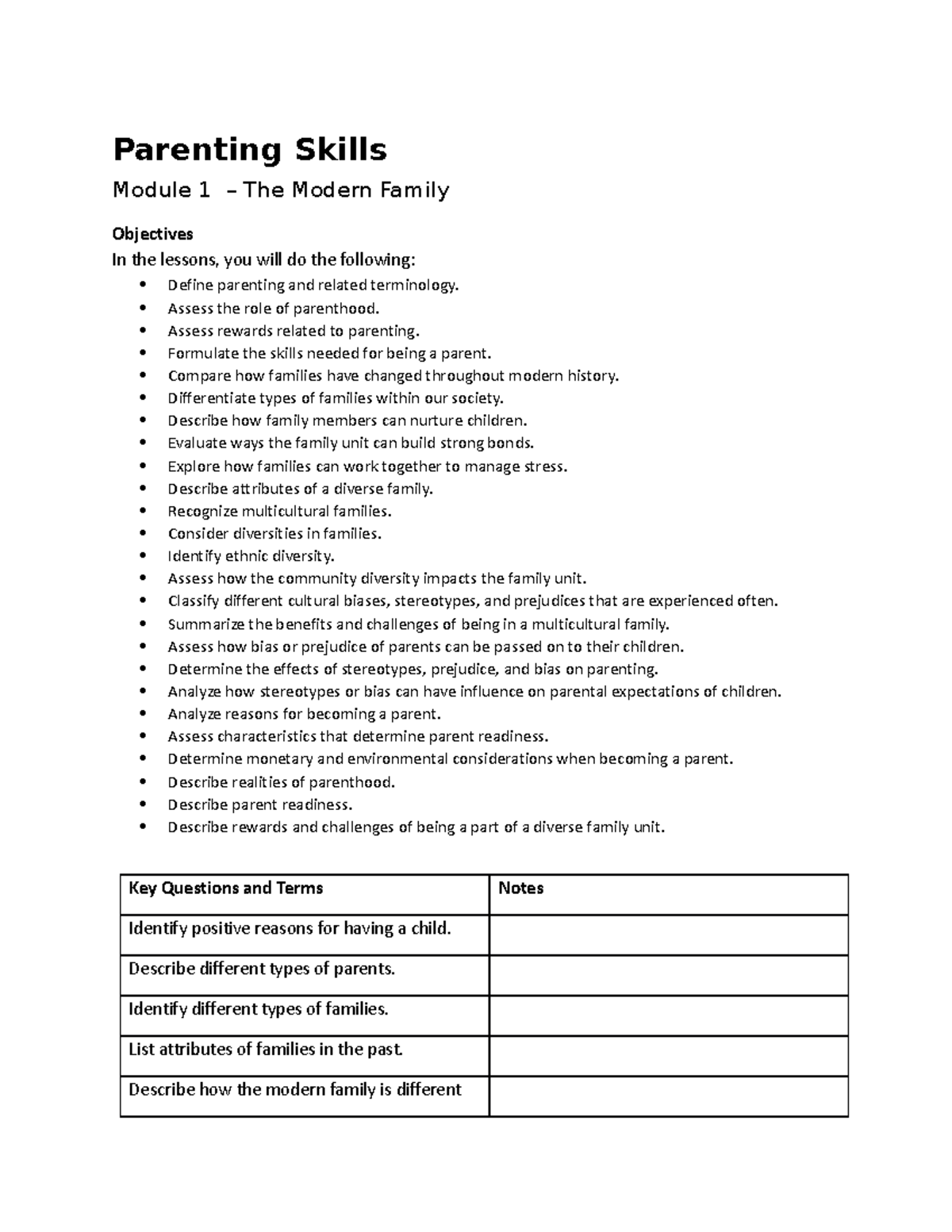 The modern family guided notes - Parenting Skills Module 1 – The Modern ...