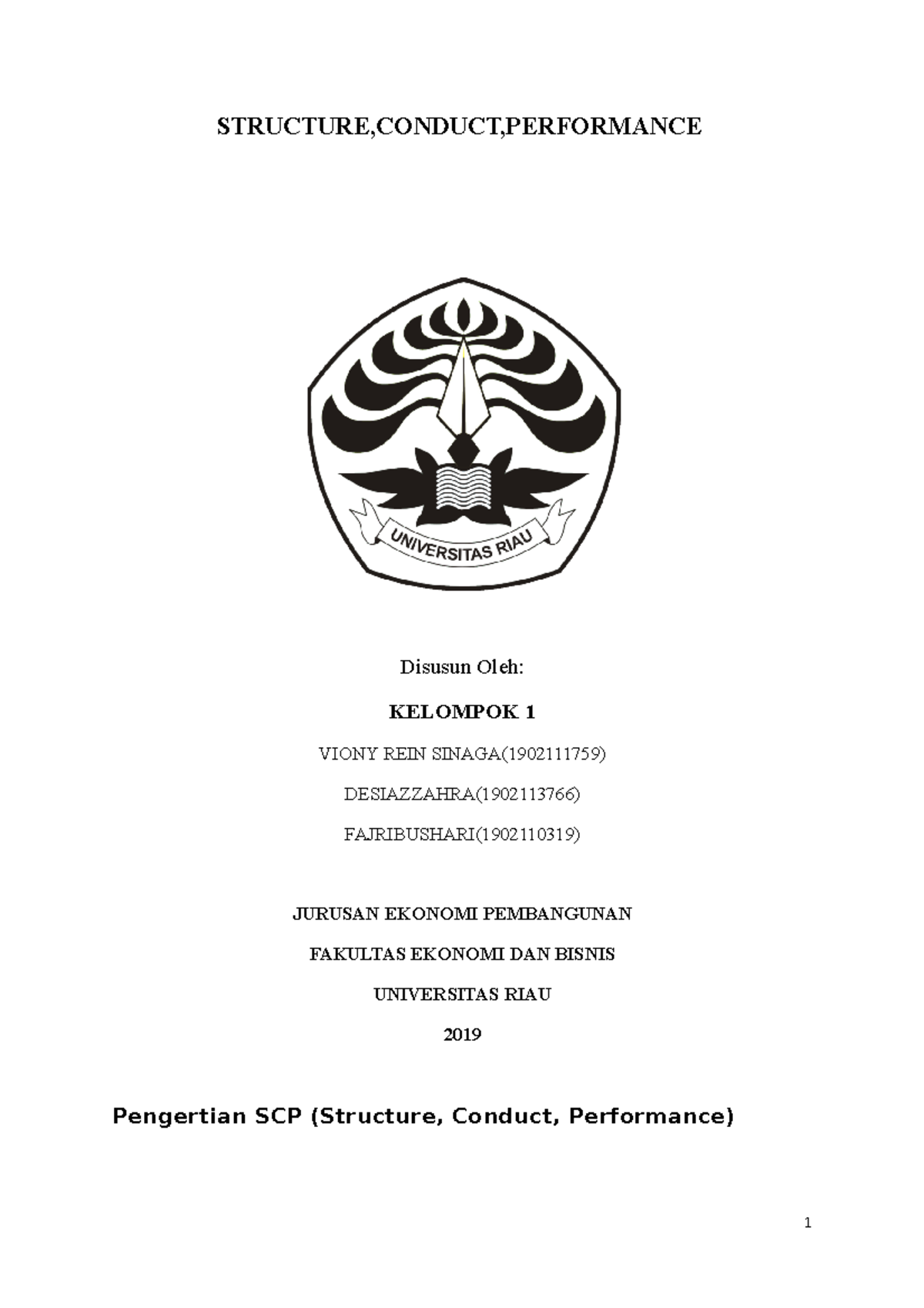 Tugas Kelompok 1 SCP - STRUCTURE,CONDUCT,PERFORMANCE Disusun Oleh ...