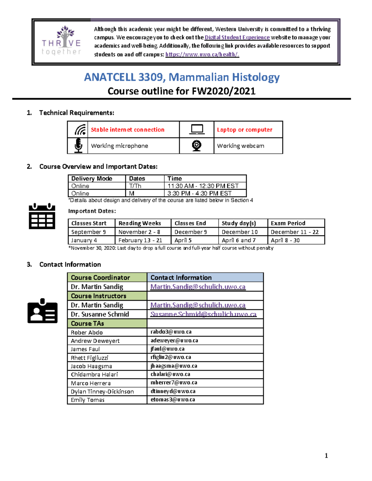 ACB3309 Syllabus - ANATCELL 3309, Mammalian Histology Course outline ...
