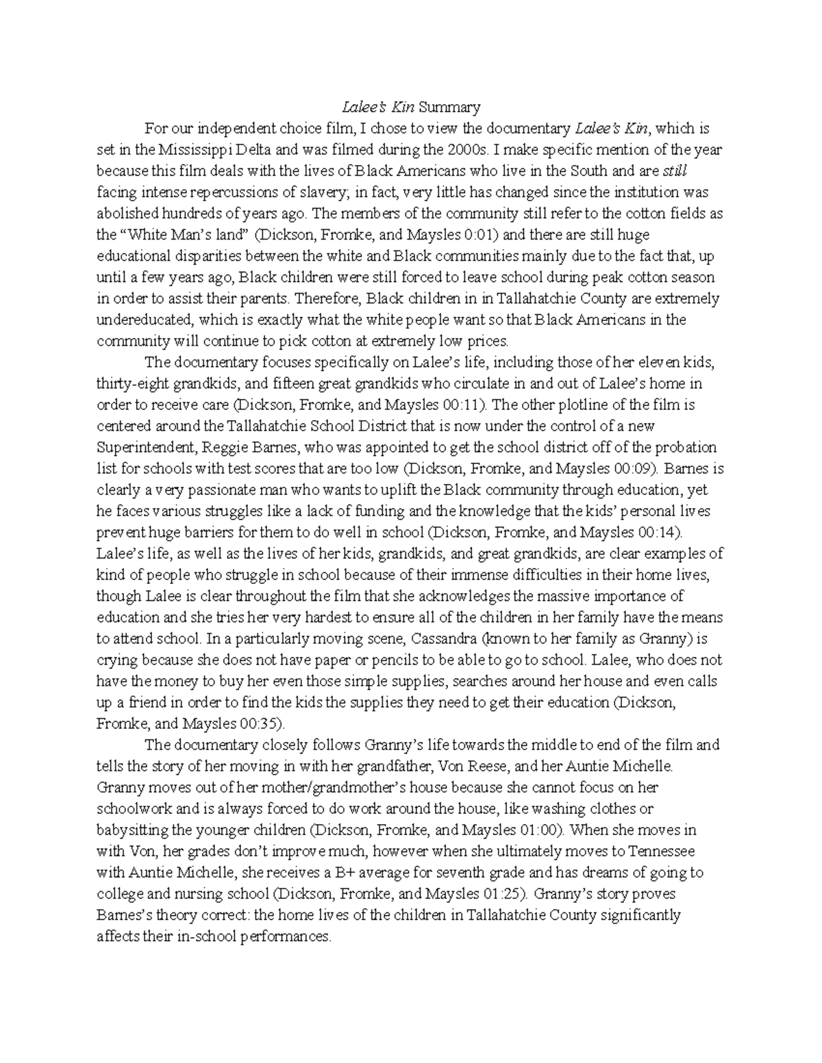 Lalee's Kin Summary - Lalee’s Kin Summary For our independent choice ...