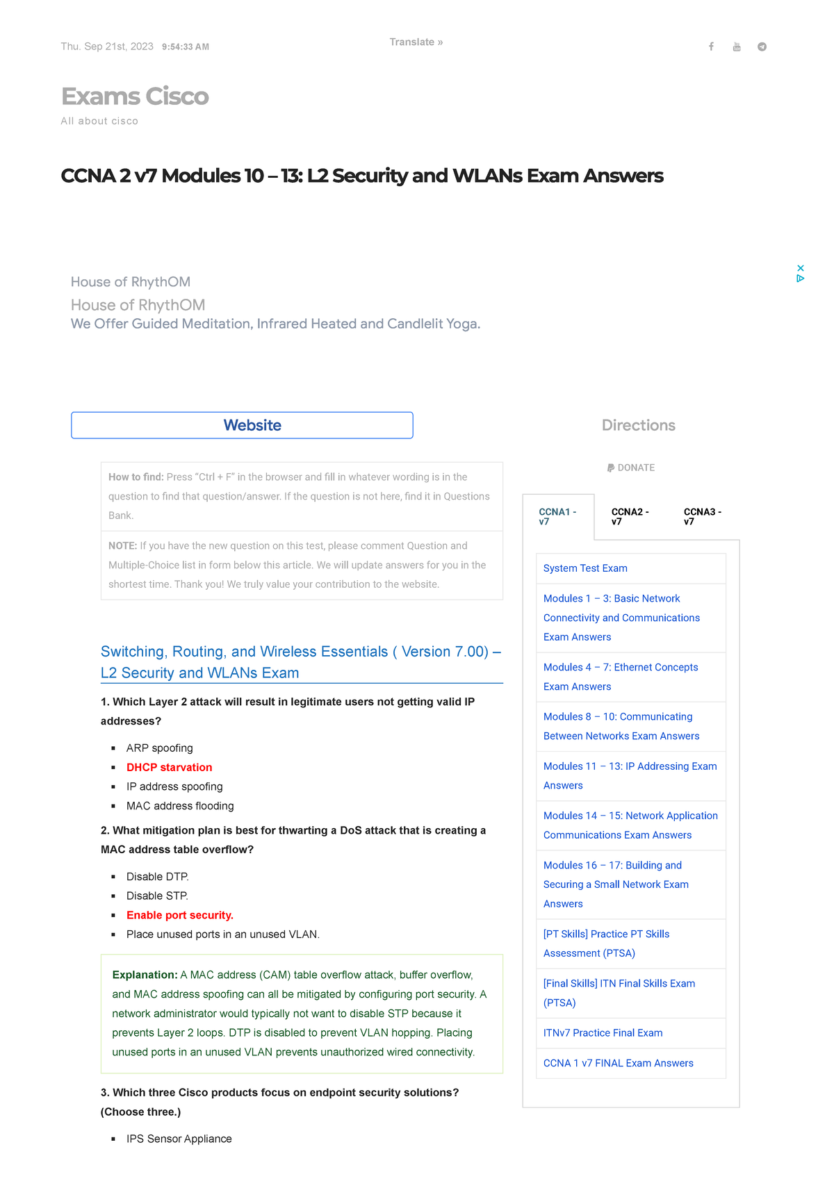 CCNA 2 v7 Modules 10 – 13 L2 Security and WLANs Exam Answers - Exams ...