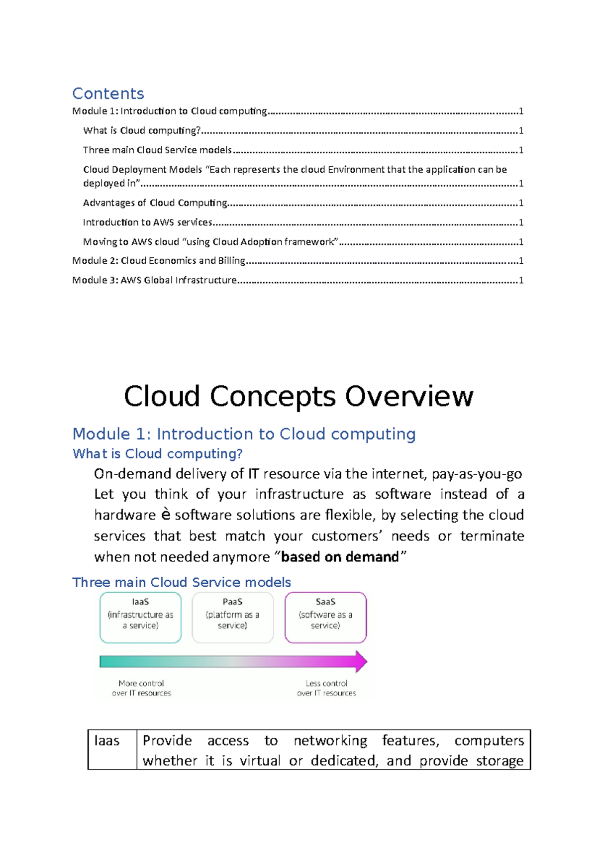 Cloud 1 - Copy - Lecture Notes - Contents Module 1: Introduction to ...
