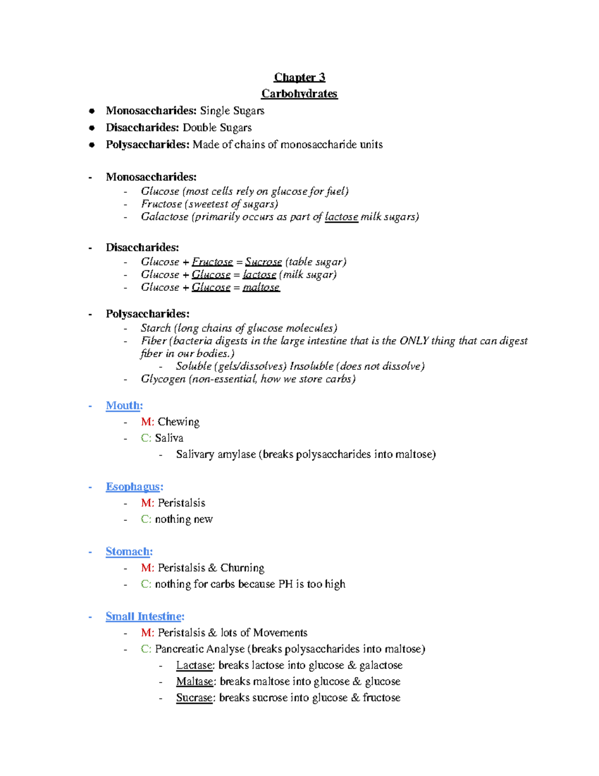 Health Science Nutrition Test #2 Study Guide - Chapter 3 Carbohydrates ...